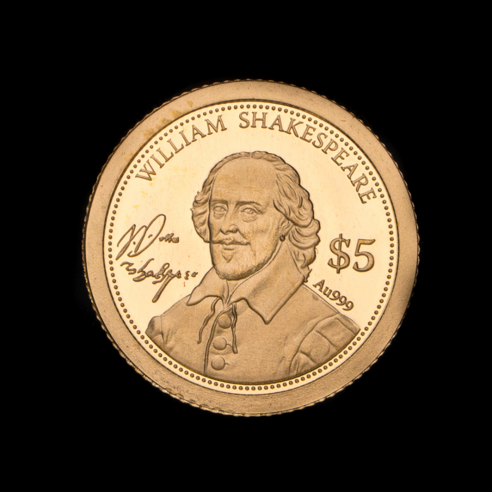 2014 Cook Islands $5 William Shakespeare 1/2 Gram .999 Fine Gold Coin ...