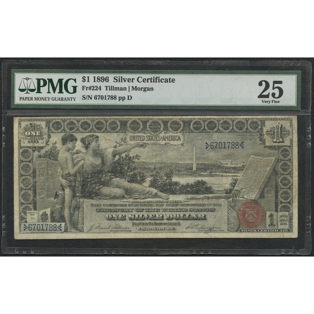 1896 $1 One Dollar "Educational Series" U.S. Silver Certificate Large ...