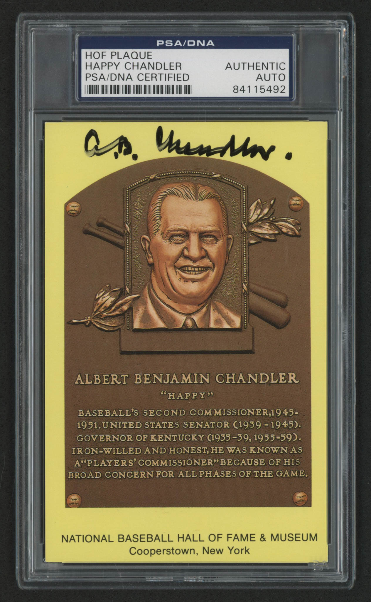 Happy Chandler Signed Gold Hall of Fame Plaque Postcard (PSA ...