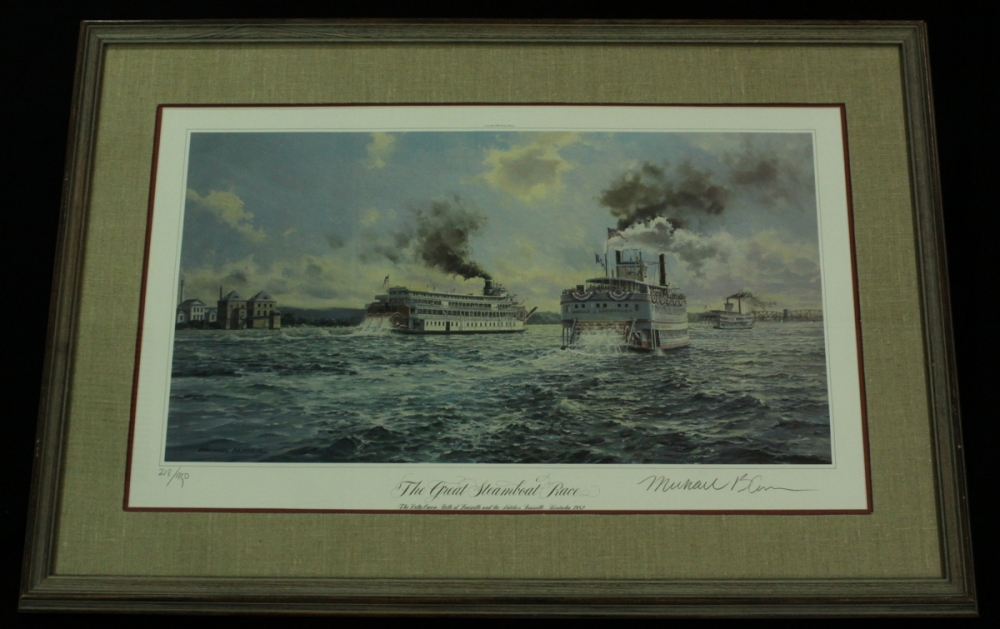 "The Great Steamboat Race" 25x37 LE Custom Framed Lithograph Signed by ...