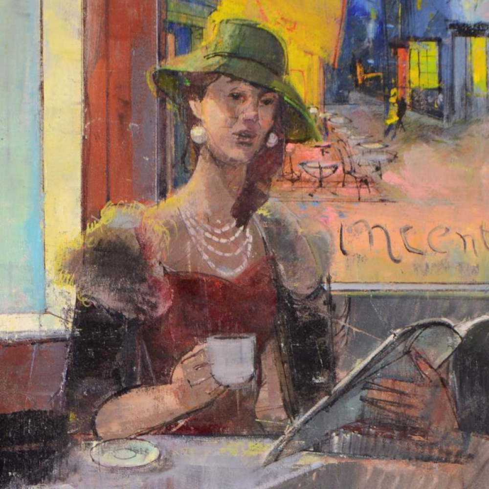 Alex Zwarenstein Signed "Vincents Cafe" 26x30 Custom Framed Original ...