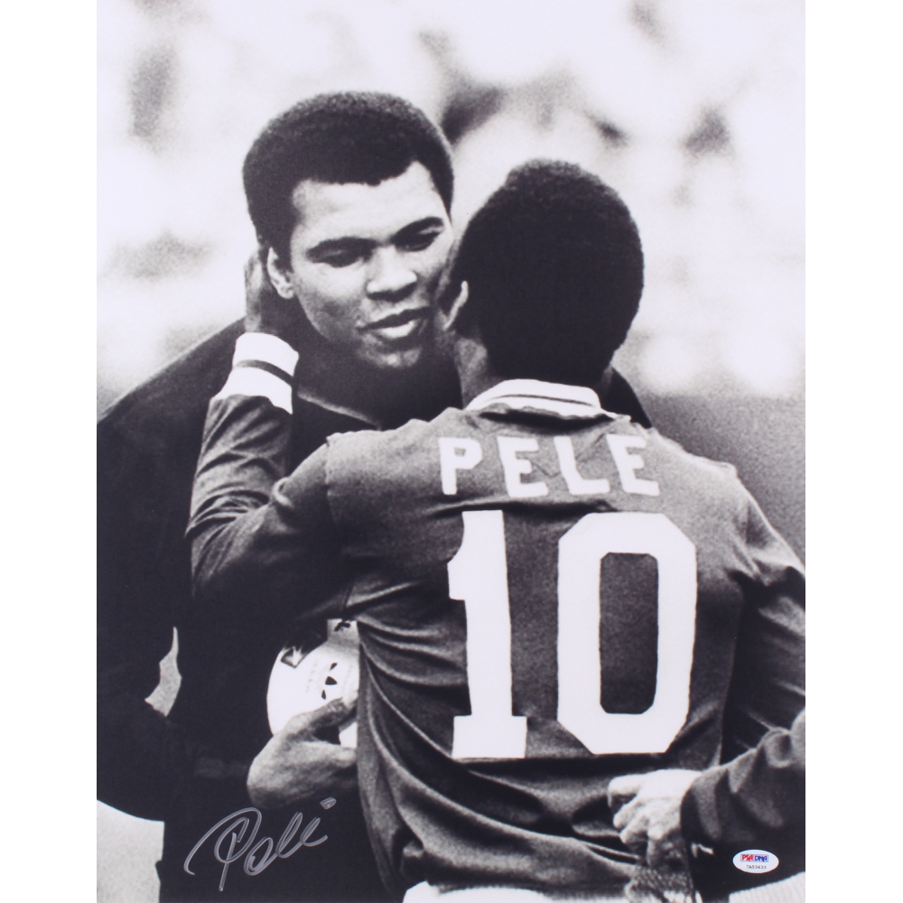 Pele Signed Cosmos 16x20 Photo with Muhammad Ali (PSA COA) | Pristine Auction