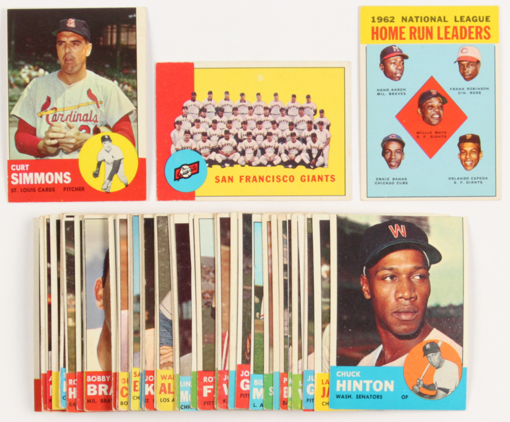 Lot of (50) 1963 Topps Baseball Cards with #3 NL Home Run Leaders, #22 ...