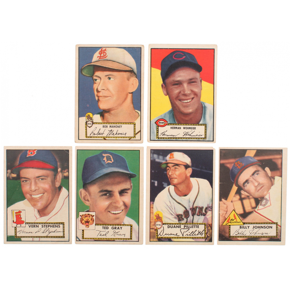 Lot of (6) 1952 Topps Baseball Cards with #58 Bob Mahoney RC, #84 Vern ...