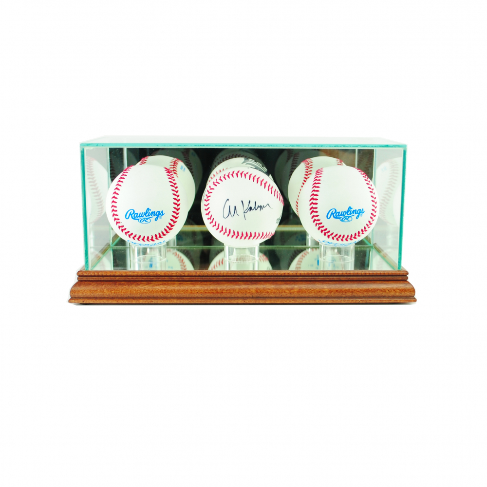 Premium Triple Baseball Display Case with Mirrored Walnut Wood Base ...