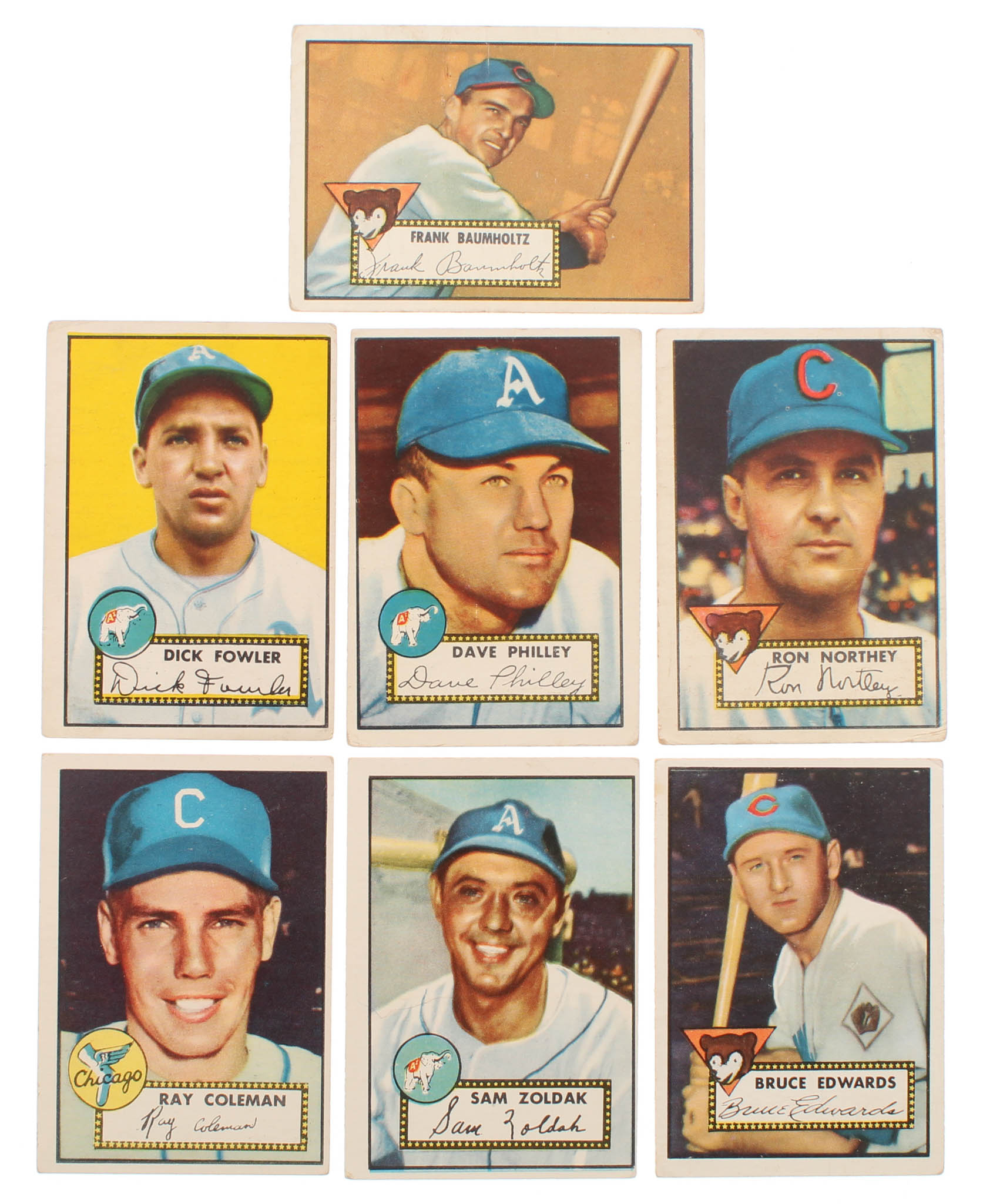 Lot of (7) 1952 Topps Baseball Cards with #225 Frank Baumholtz, #210 ...