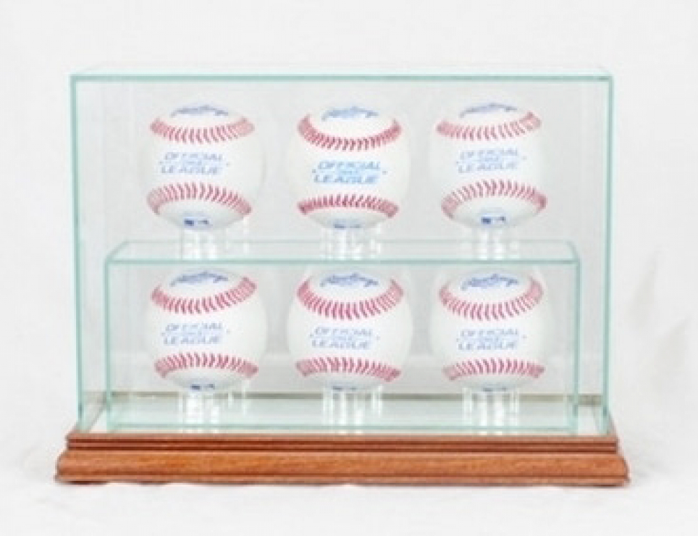 4-6 Baseball Upright Premium Glass Display Case with Mirrored Walnut ...