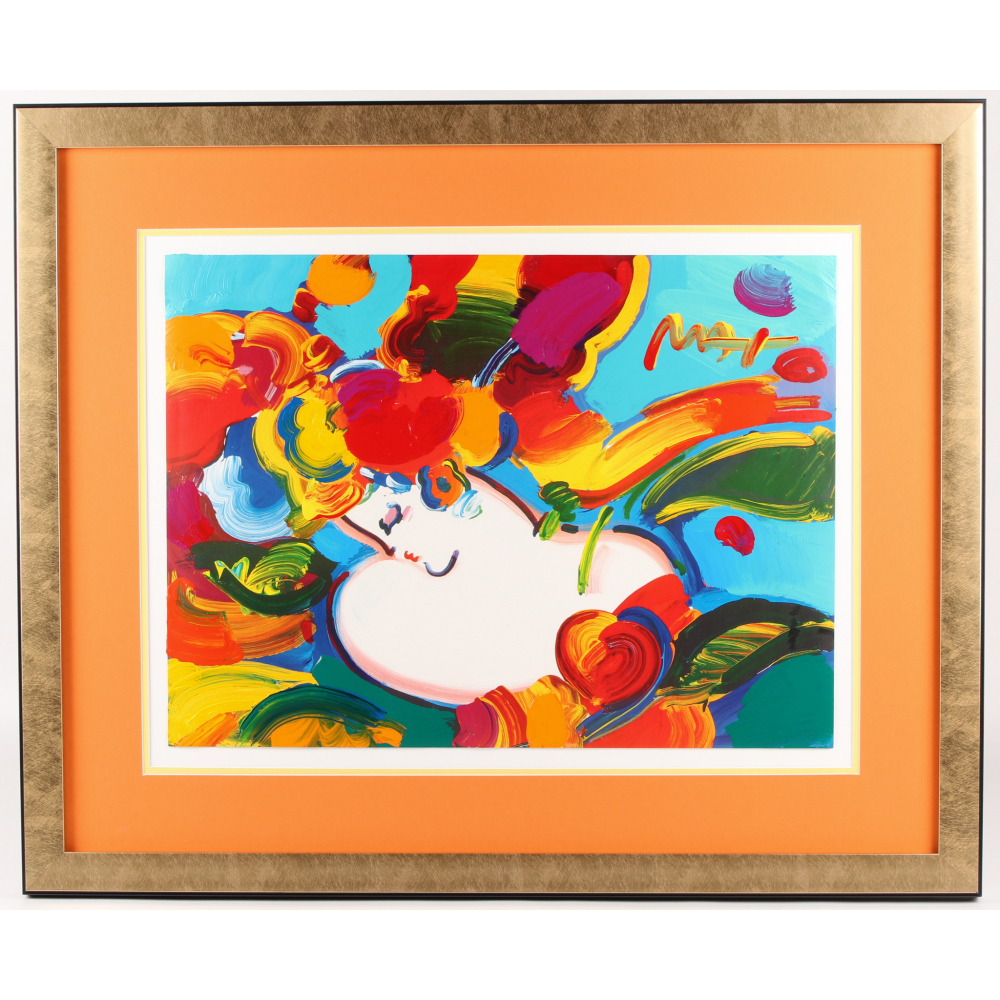 Peter Max Signed "Flower Blossom Lady" 28.5x34.75 Custom Framed One-of ...