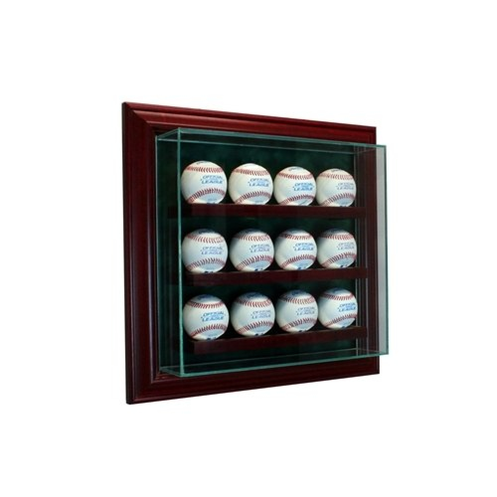 Premium 12 Baseball Cabinet Style Wall Mount Display Case with Cherry ...