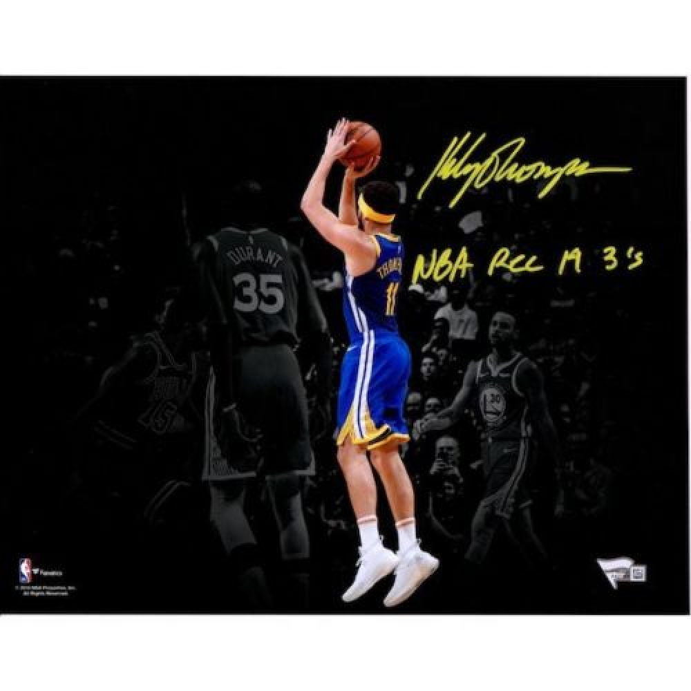 Klay Thompson Signed Warriors 11x14 Photo Inscribed "NBA REC 14 3s ...