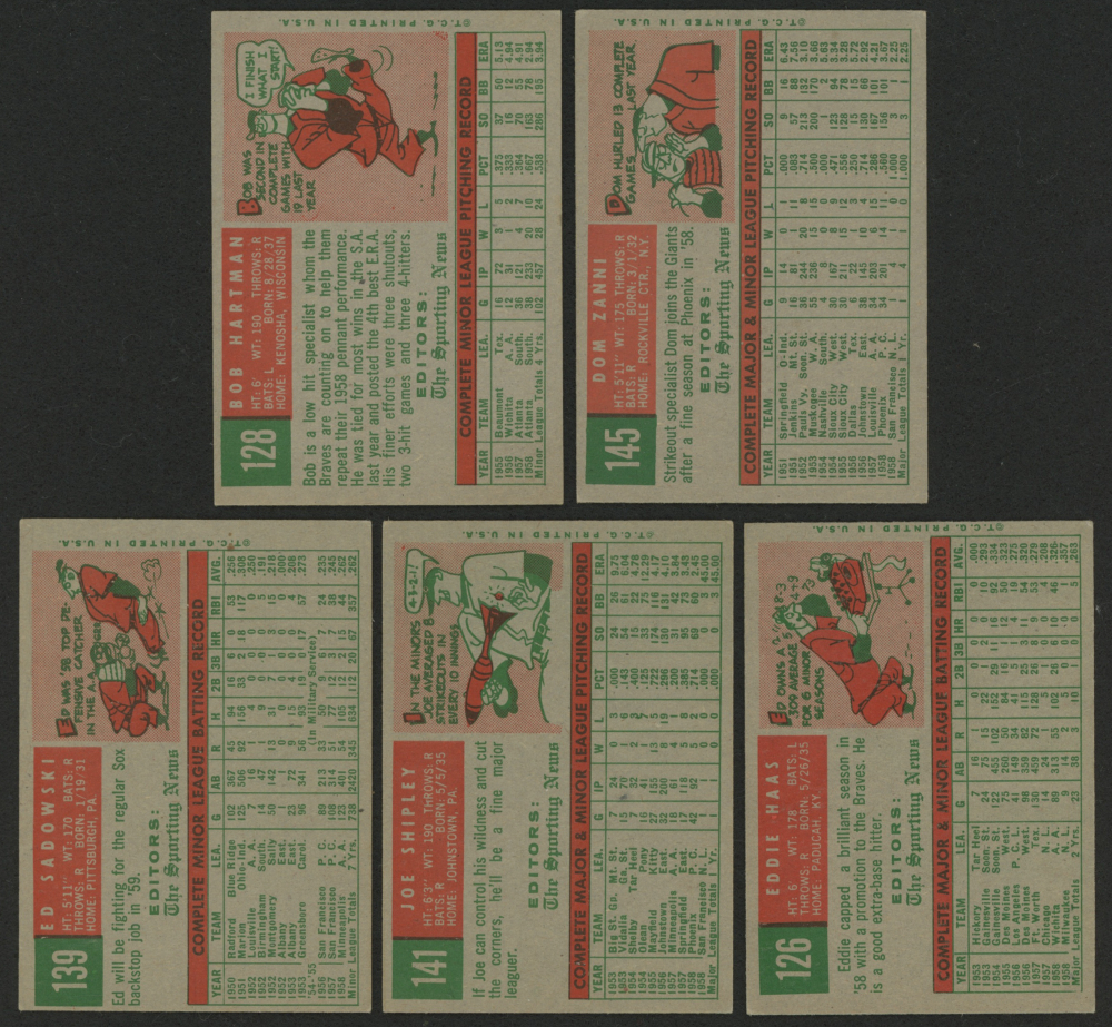 Lot of (8) 1959 Topps Rookie Baseball Cards with #128 Bob Hartman RC ...