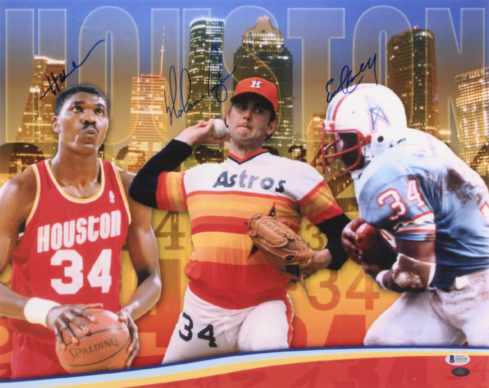 Hakeem Olajuwon, Nolan Ryan & Earl Campbell Signed 16x20 Photo (Beckett ...