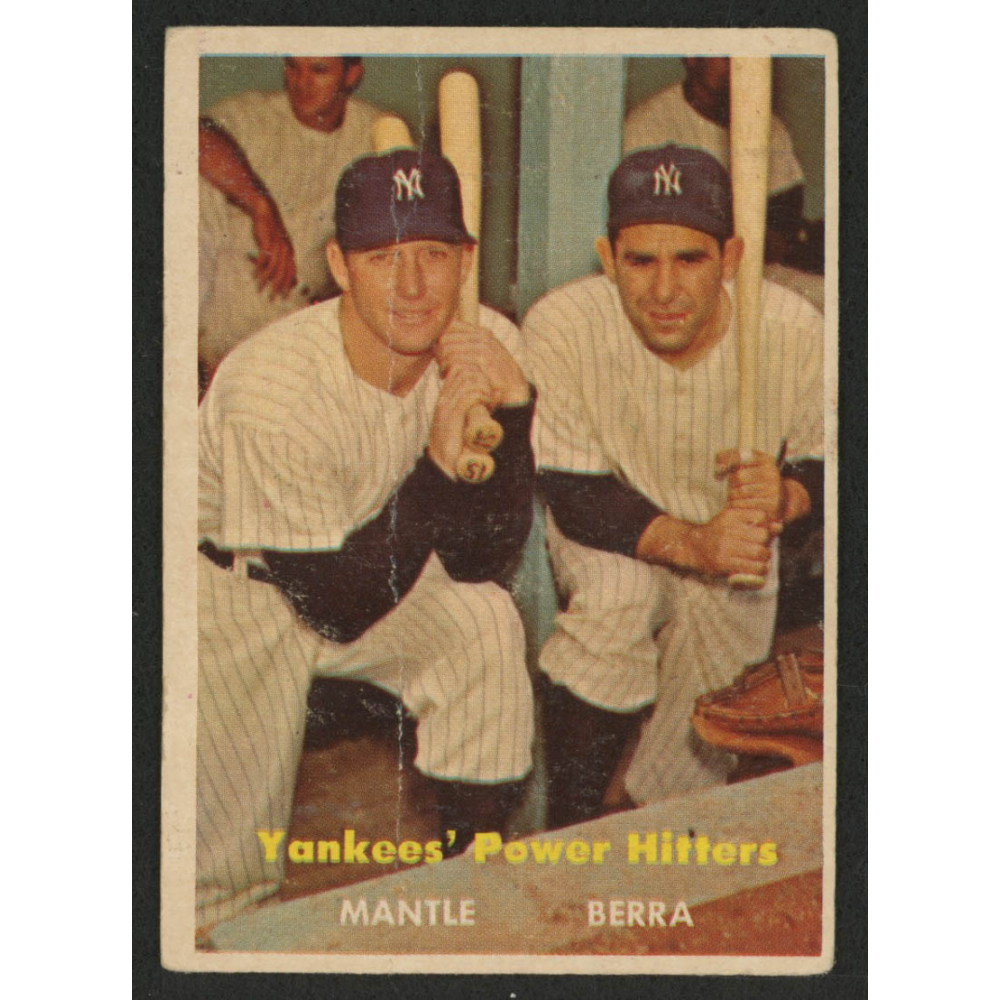 1957 Topps #407 Yankees Power Hitters / Mickey Mantle / Yogi Berra ...