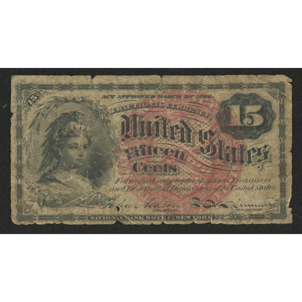 1863 United States 15¢ Fifteen Cents Fractional Bank Note Bill (Fourth ...