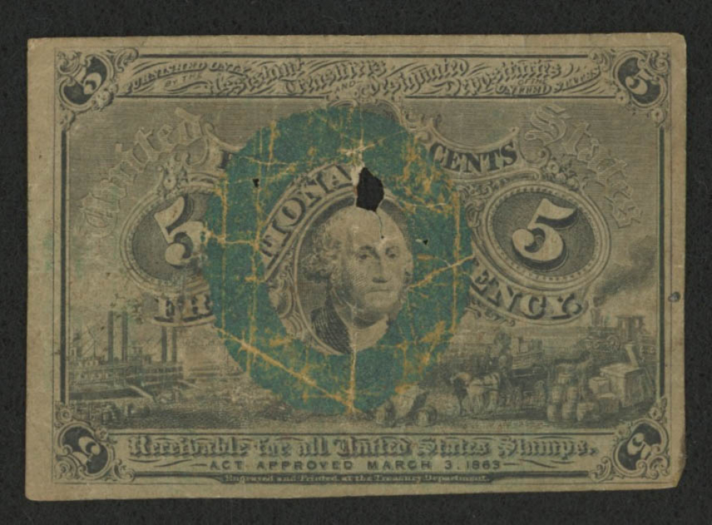 1863 United States 5¢ Five Cents Fractional Bank Note Bill (Second ...