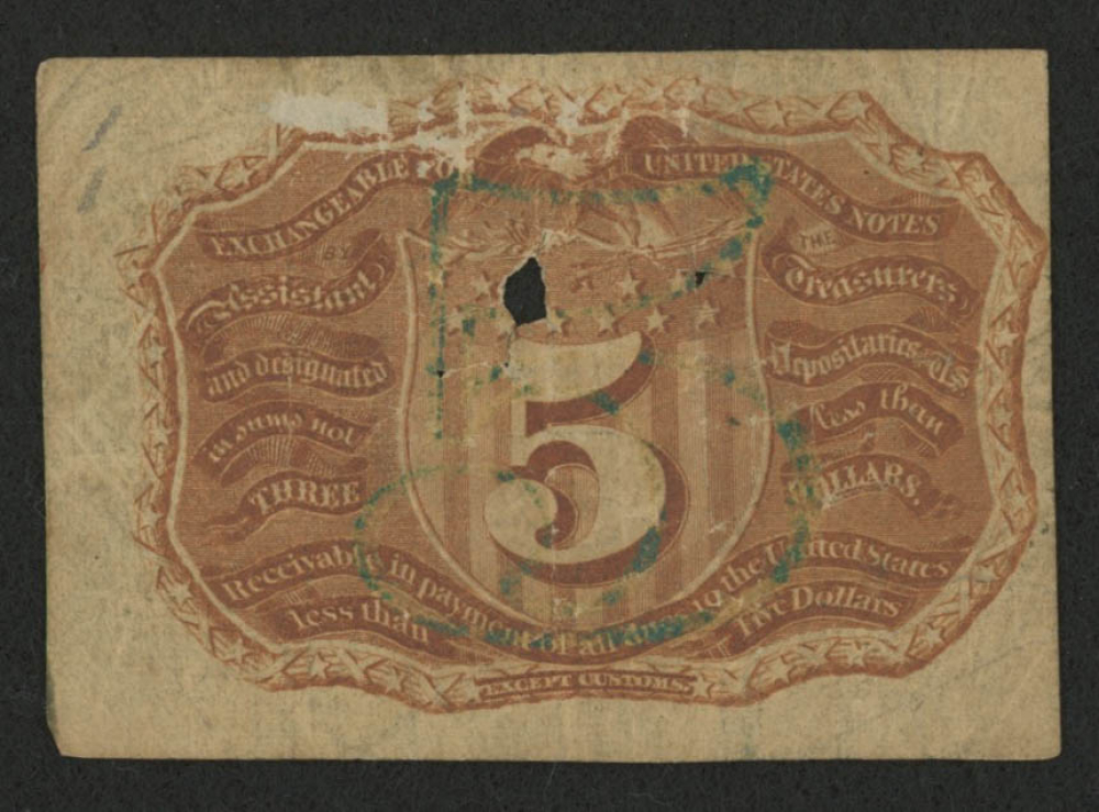 1863 United States 5¢ Five Cents Fractional Bank Note Bill (Second ...