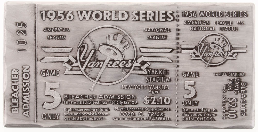1956 New York Yankees World Series Game 5 Metal Ticket | Pristine Auction
