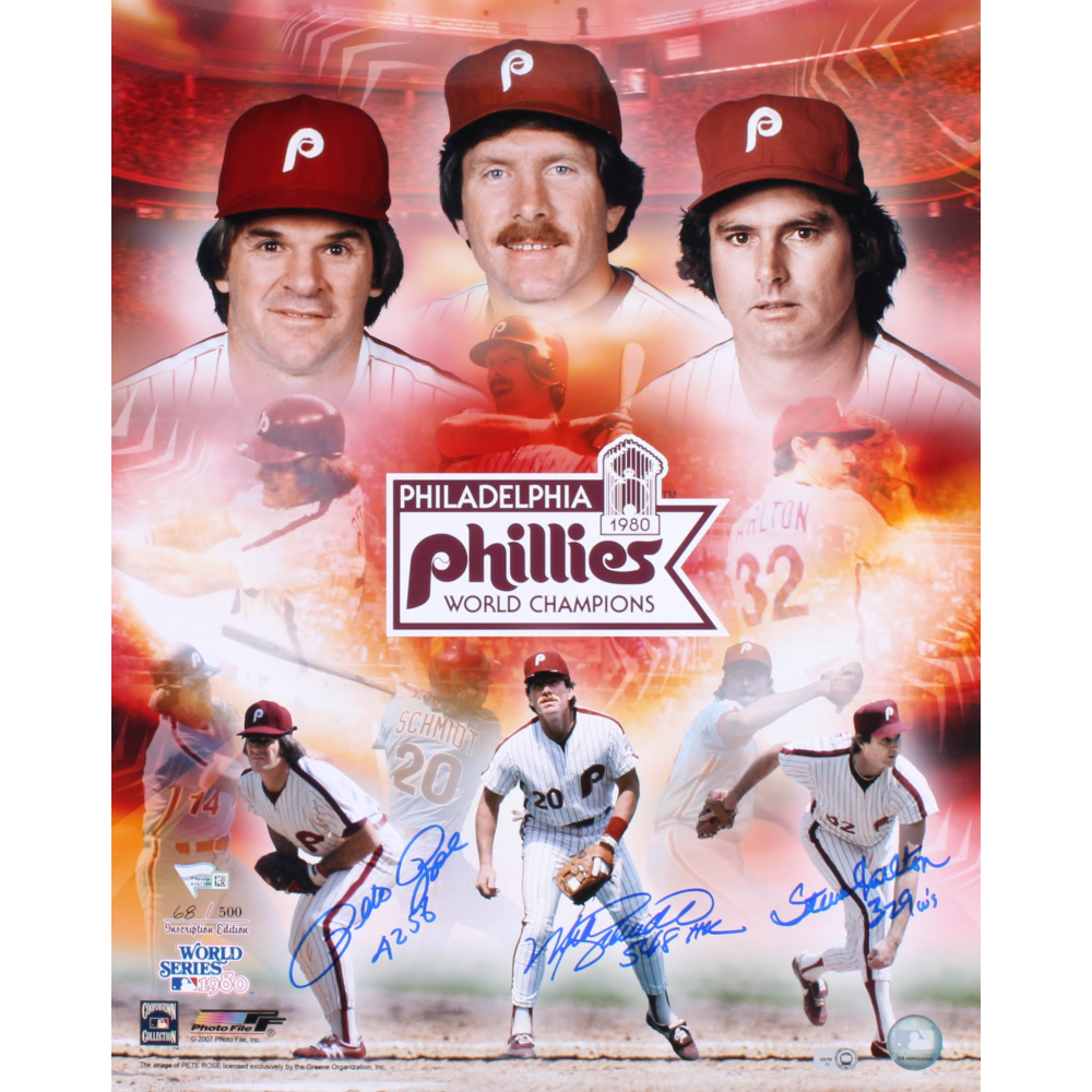Pete Rose, Mike Schmidt & Steve Carlton Signed LE Phillies 1980 World ...