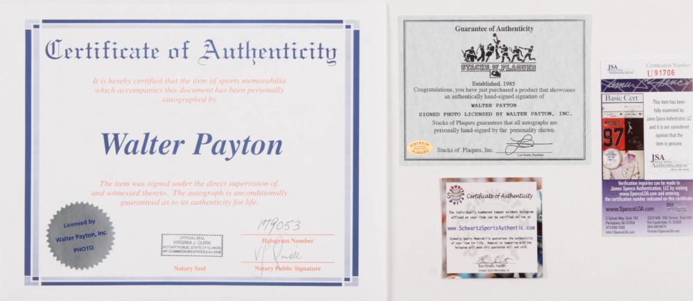 Walter Payton, Dick Butkus & Gale Sayers Signed "Bears Legends" 18x30 ...