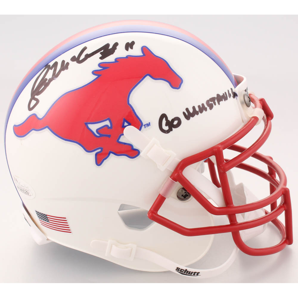 Lance McIlhenny Signed SMU Mustangs Mini Helmet Inscribed "Go Mustangs ...