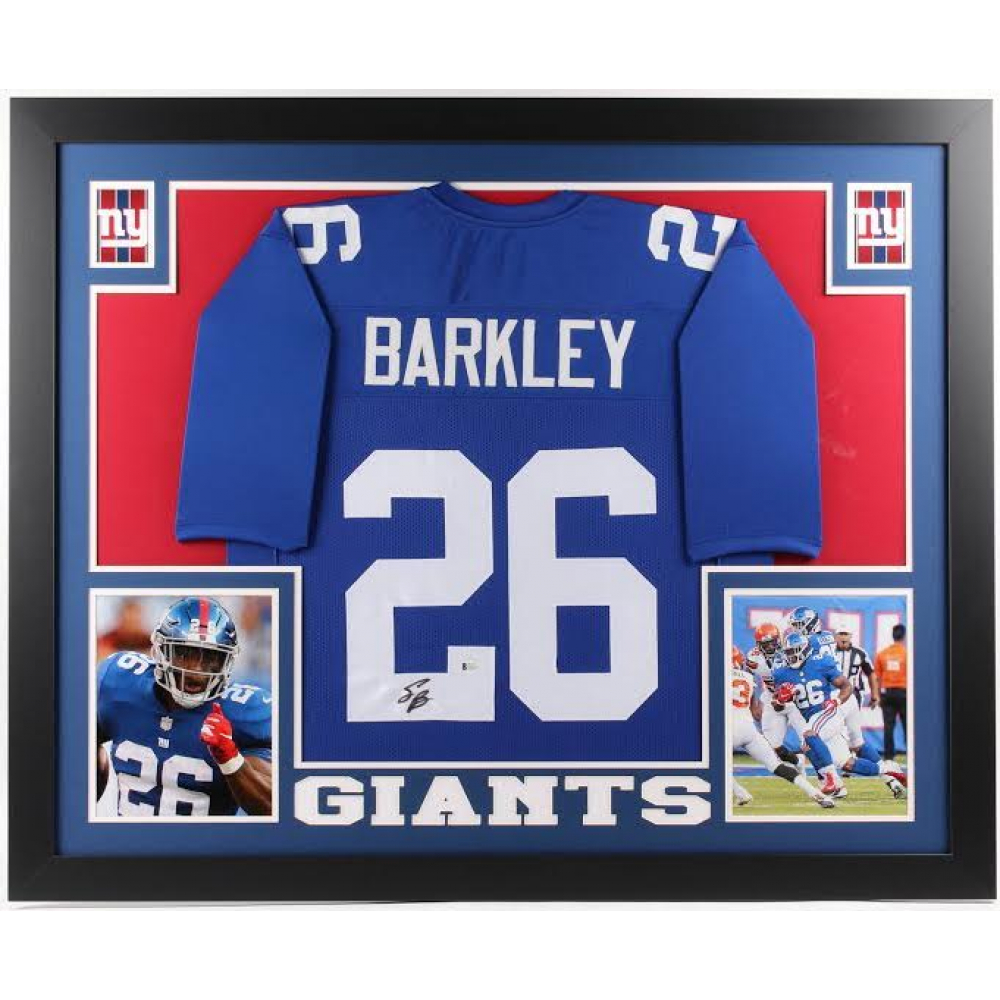 Saquon Barkley Signed New York Giants 35x43 Custom Framed Jersey (Beckett COA) | Pristine Auction