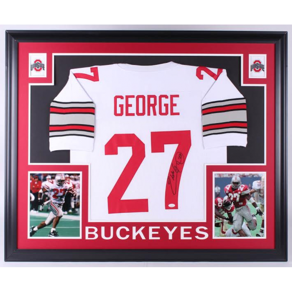 Eddie George Signed Ohio State Buckeyes 35x43 Custom Framed Jersey (JSA ...