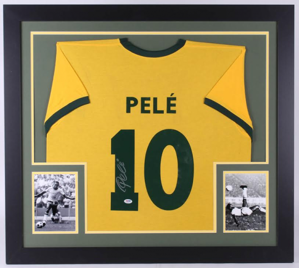 Pele Signed Brazil 31x35 Custom Framed Jersey (PSA COA) | Pristine Auction