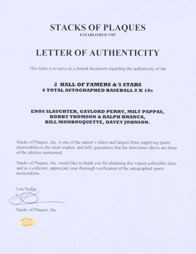 Lot of (6) Hall of Famers & Stars Signed 8x10 Photos with Enos ...