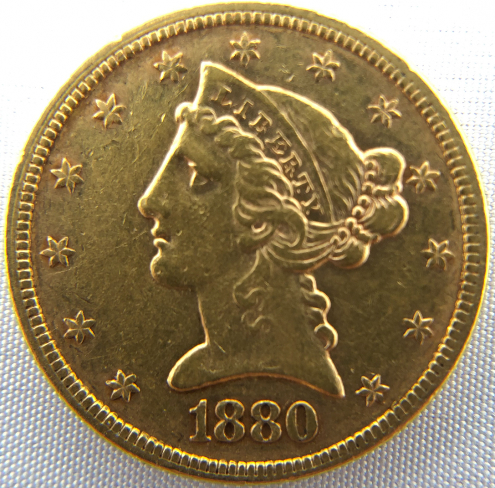 1880 $5 Liberty Head Half Eagle Gold Coin | Pristine Auction