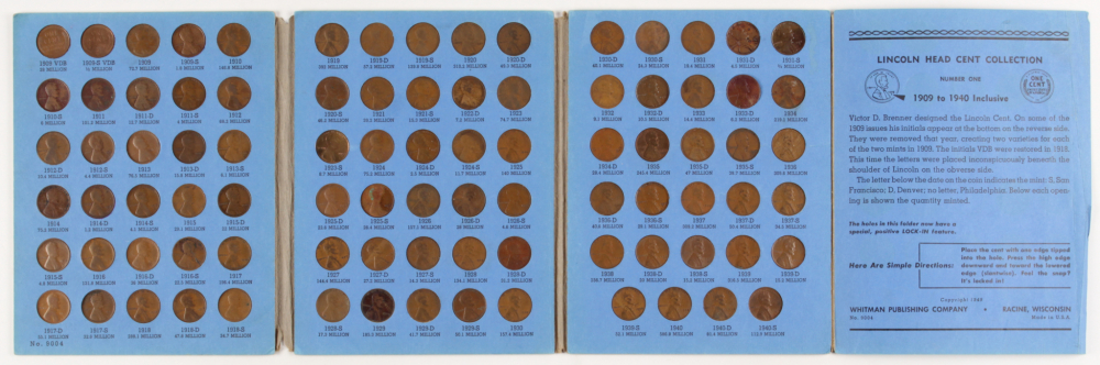 Complete Set of (89) 1909-1940 Lincoln Wheat Pennies with Coin Folder ...