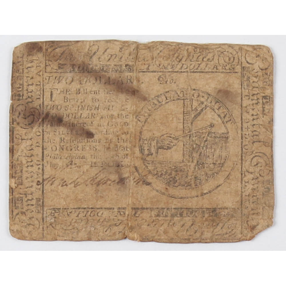 1775 $2 Two Dollars Continental Colonial Currency Note | Pristine Auction