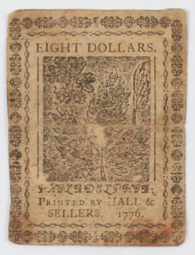 1776 $8 Eight Dollars Continental Colonial Currency Note | Pristine Auction
