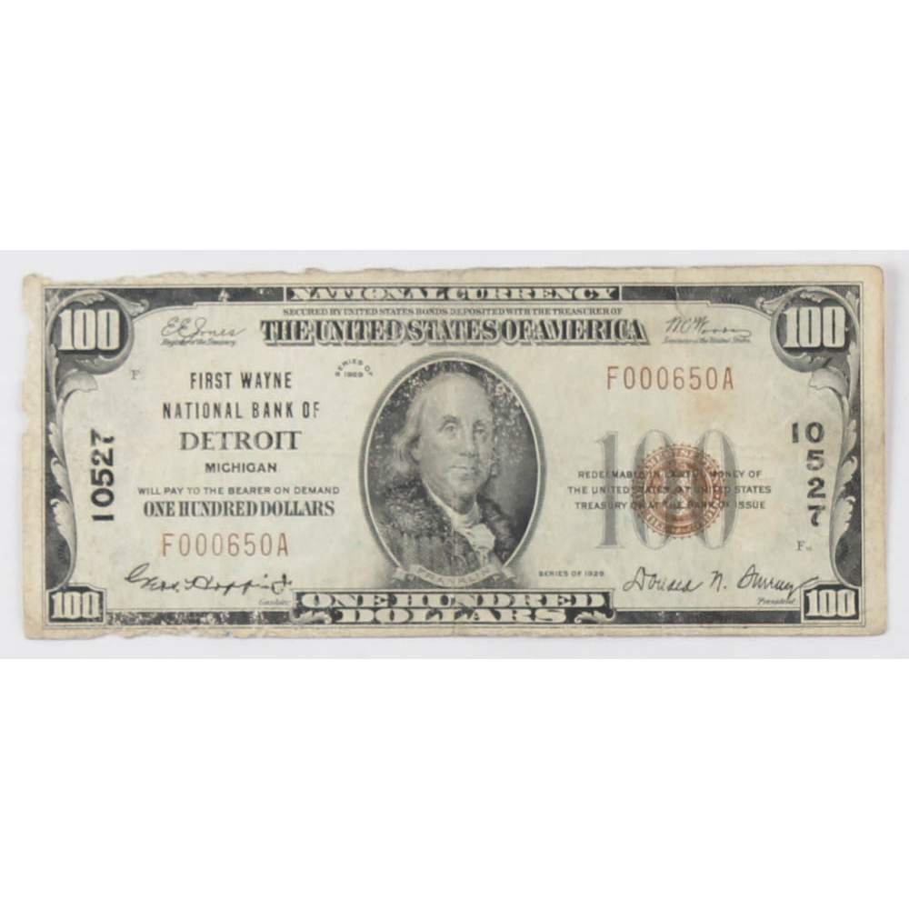 1929 $100 One Hundred Dollars U.S. National Currency Bank Note with Brown Seal (First Wayne ...