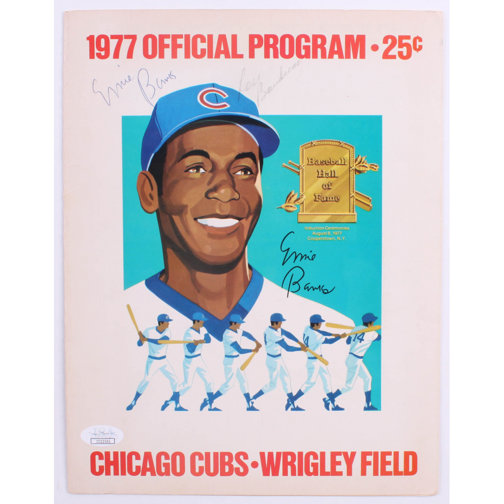 Ernie Banks & Lou Boudreau Signed 1977 Cubs Scorecard Program (JSA COA ...