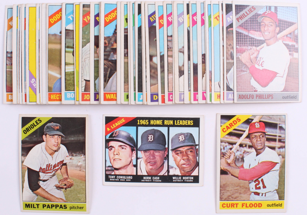 Lot of (50) 1966 Topps Baseball Cards with #60 Curt Flood, #105 Milt ...