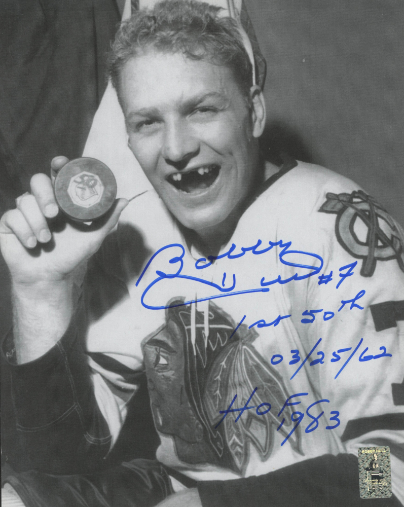Bobby Hull Signed Blackhawks 8x10 Photo Inscribed "1st 50th 03/25/62 ...