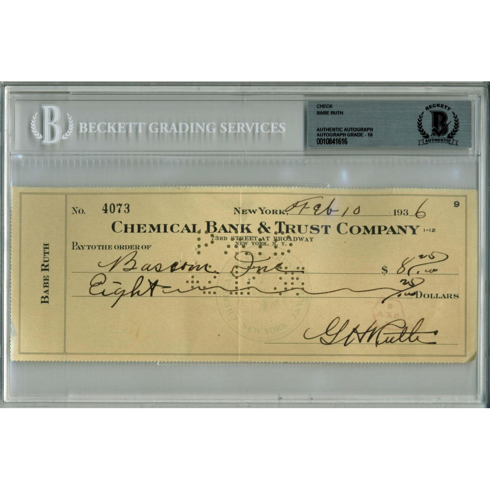 Babe Ruth Signed 1936 Personal Bank Check (BGS Encapsulated) | Pristine ...