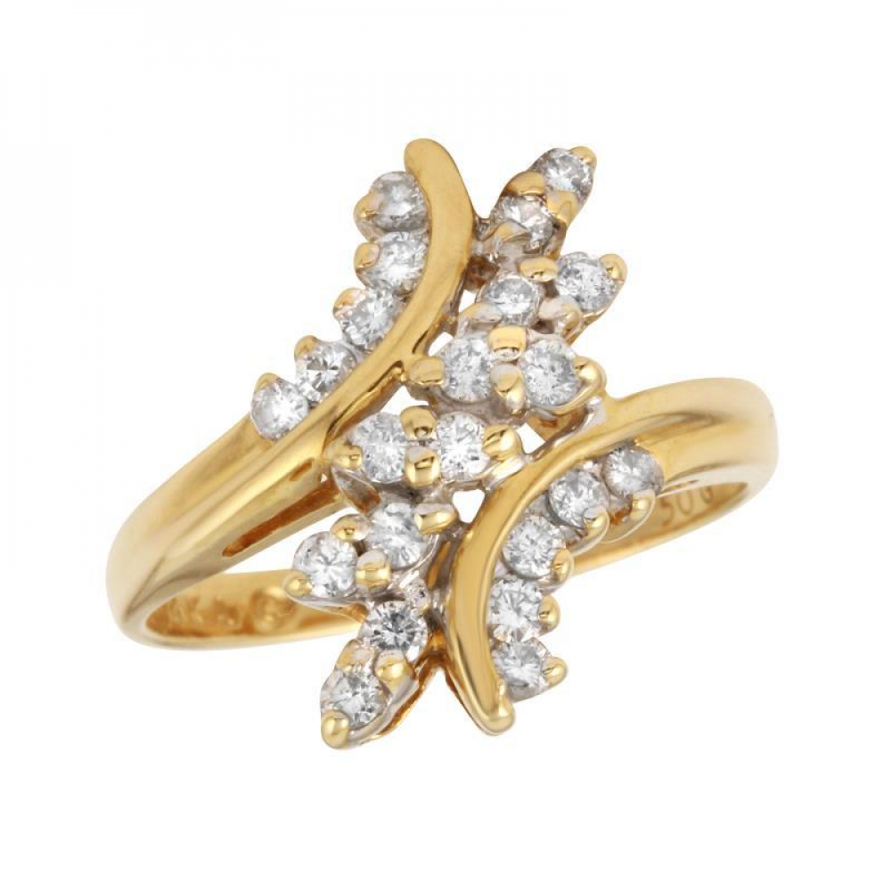 14k Yellow Gold 0.50ctw Diamond Cluster Waterfall Ring | Pristine Auction