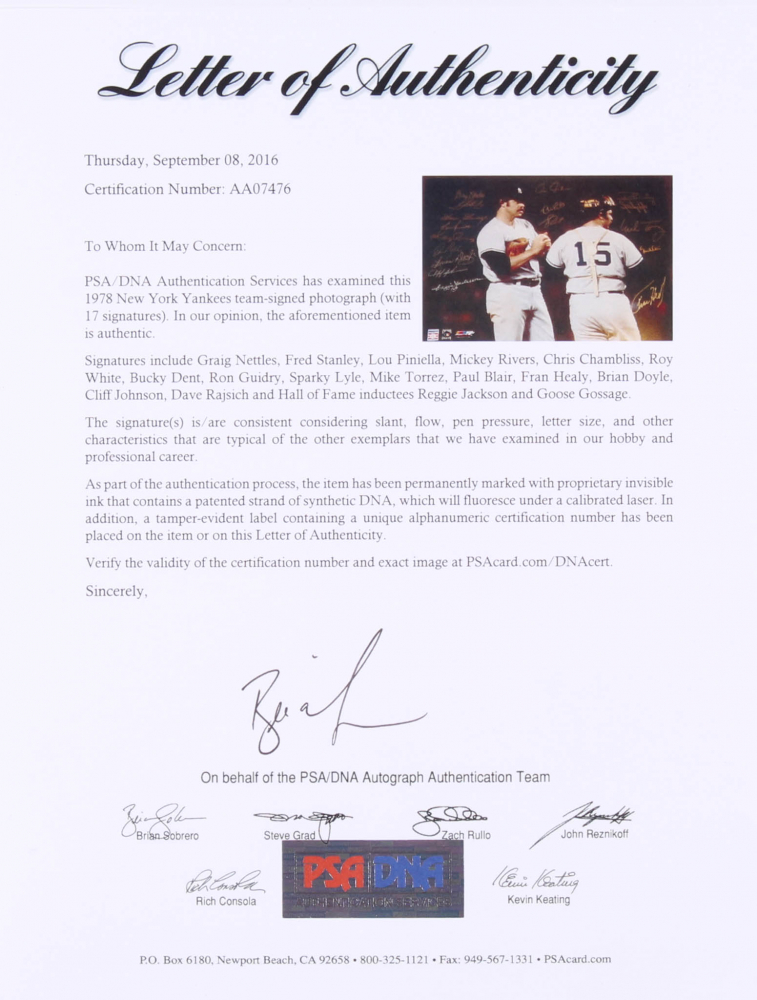 New York Yankees 16x20 Photo Team-Signed by (17) With Reggie Jackson ...