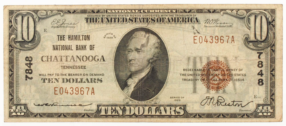 1929 $10 Ten Dollar Hamilton National Bank of Chattanooga, Tennessee U ...