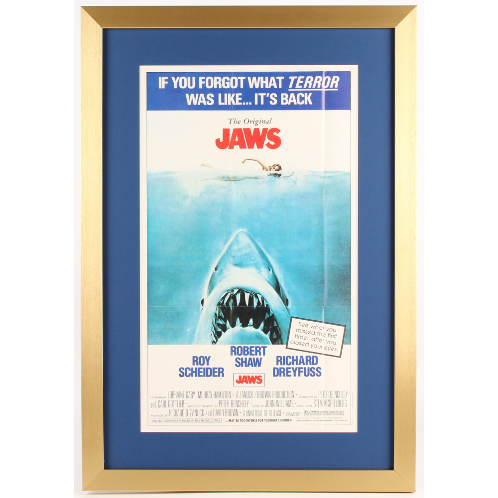 "Jaws" 18x26 Custom Framed Movie Poster Display | Pristine Auction