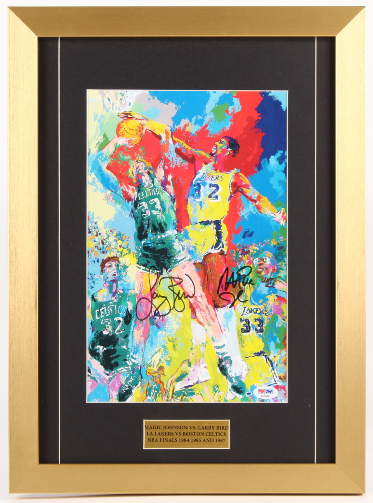 Larry Bird & Magic Johnson Signed "LeRoy Neiman" 14x19 Custom Framed Print (PSA COA) | Pristine ...