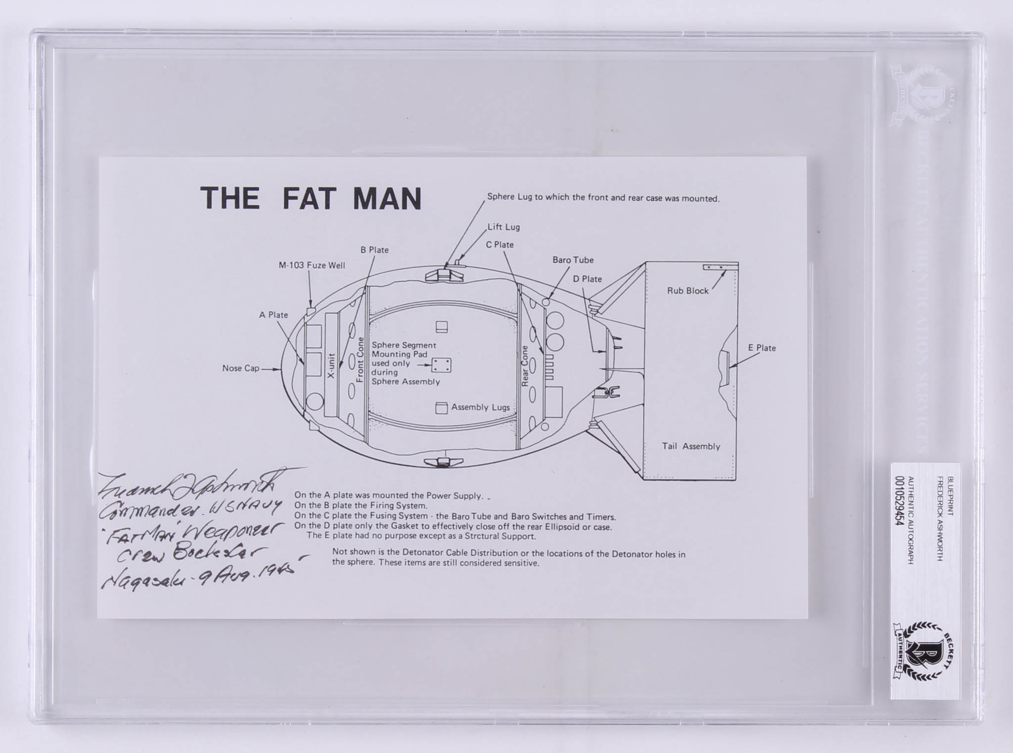 Frederick Ashworth Signed "The Fat Man" 6x9 Blueprint Page with ...