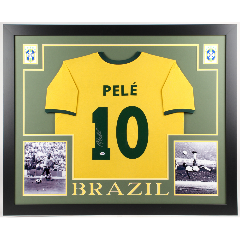 Pele Signed Brazil 35x43 Custom Framed Jersey (PSA COA) | Pristine Auction