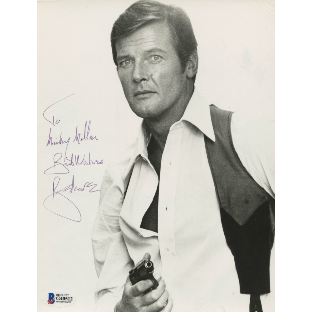 Roger Moore Signed "James Bond" 7.5x9.5 Photo Inscribed "Best Wishes ...