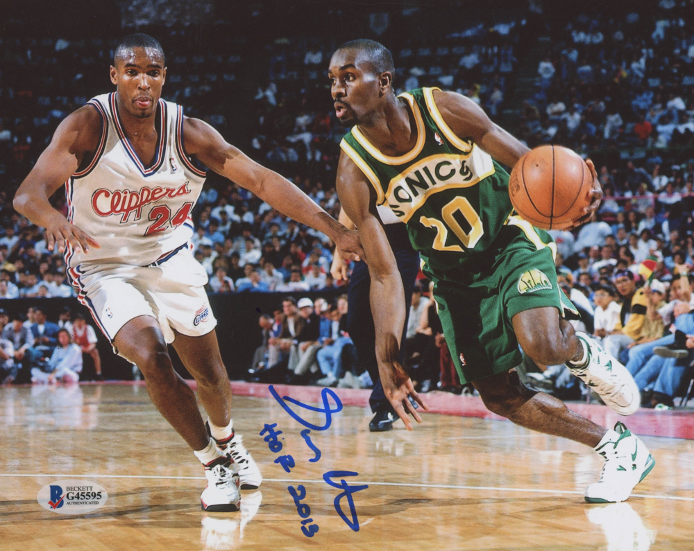 Gary Payton Signed Seattle SuperSonics 8x10 Photo Inscribed "HOF 2013 ...
