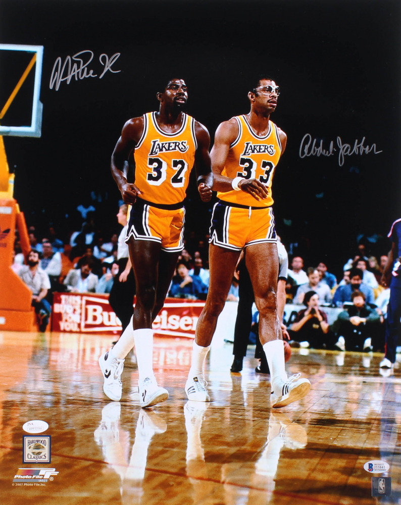 Magic Johnson & Kareem Abdul-Jabbar Signed Los Angeles Lakers 16x20 ...