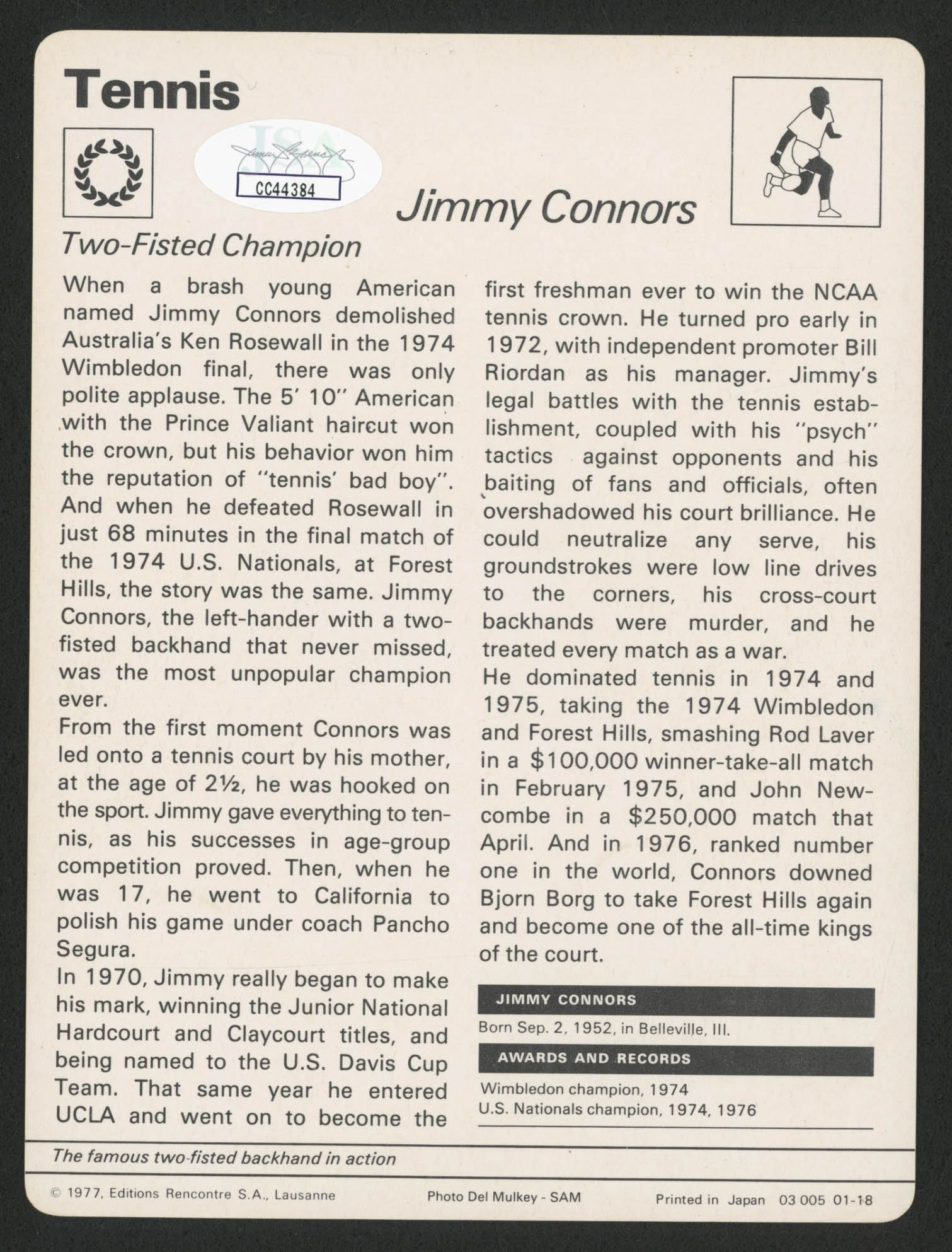 Jimmy Connors Signed 1977-79 Sportscaster Series 1 #118 (JSA ...