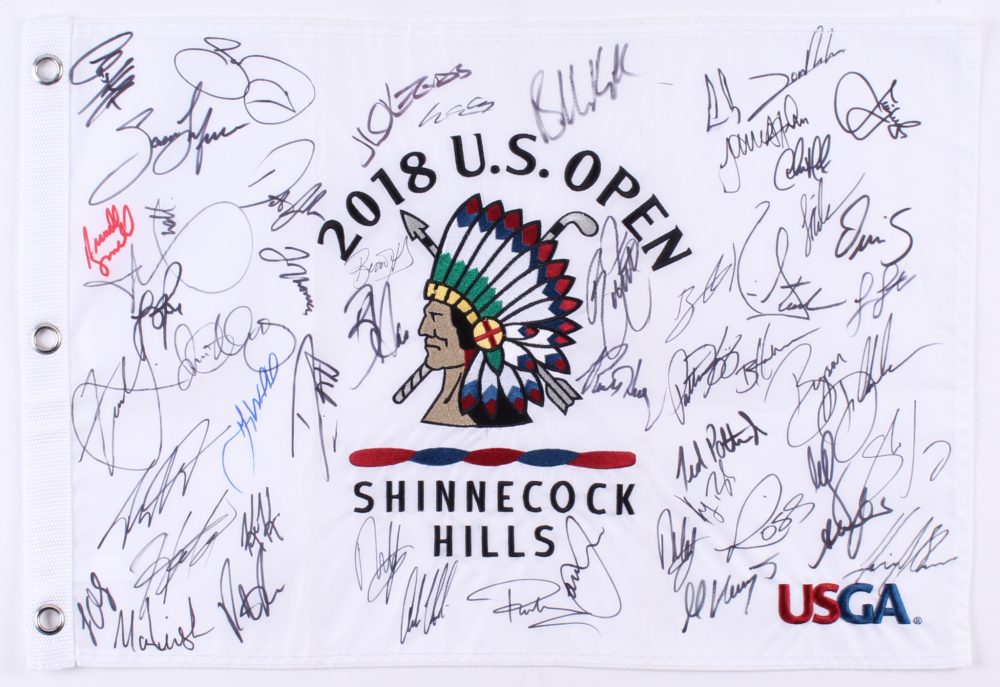 2018 U.S. Open Golf Pin Flag Signed by (50) With Rory McIlroy, Dustin ...