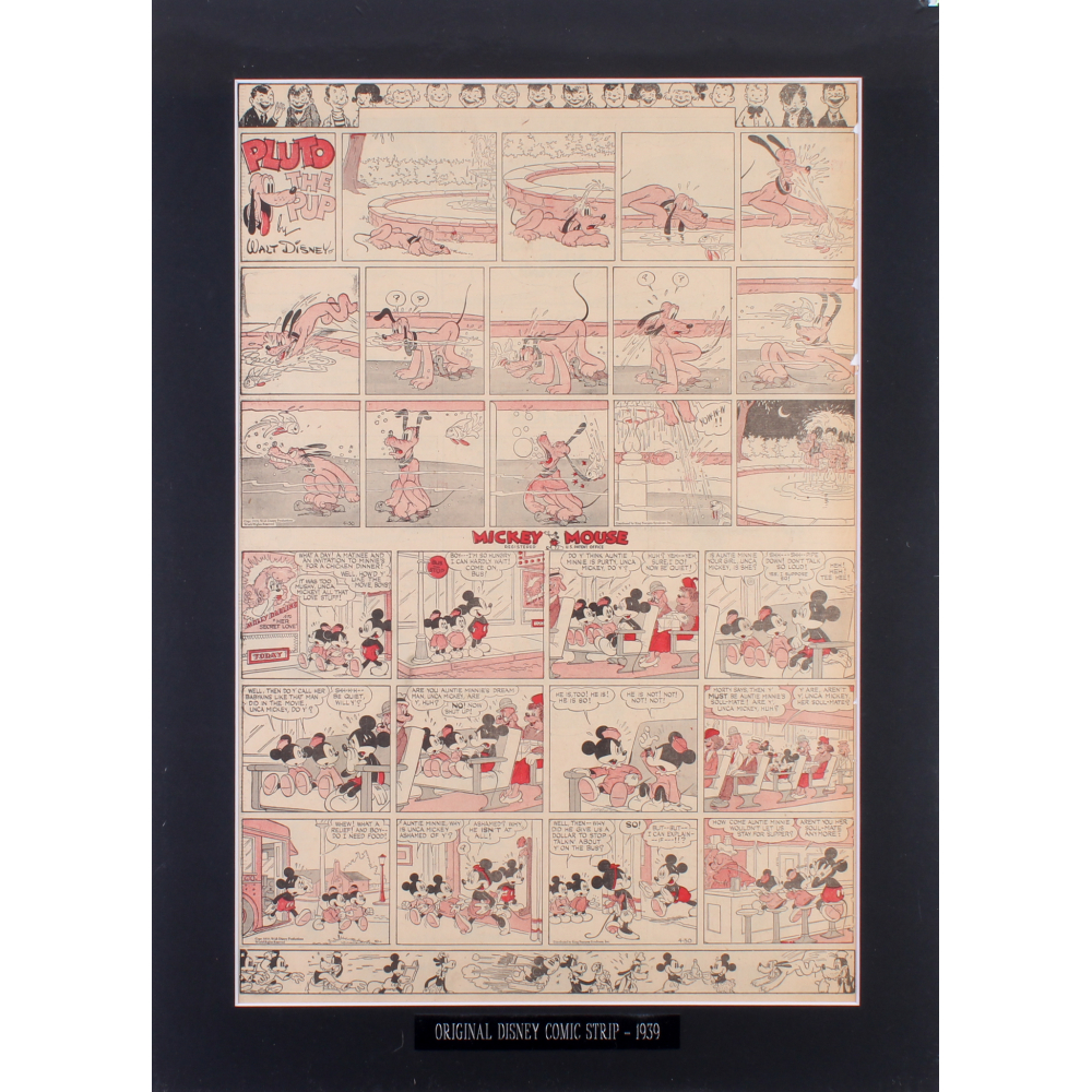 1939 "Pluto the Pup" & "Mickey Mouse" 18x25 Custom Matted Original ...